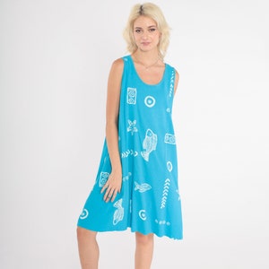Fish Print Dress 90s Sundress Blue Beach Dress Tropical Petroglyph ...