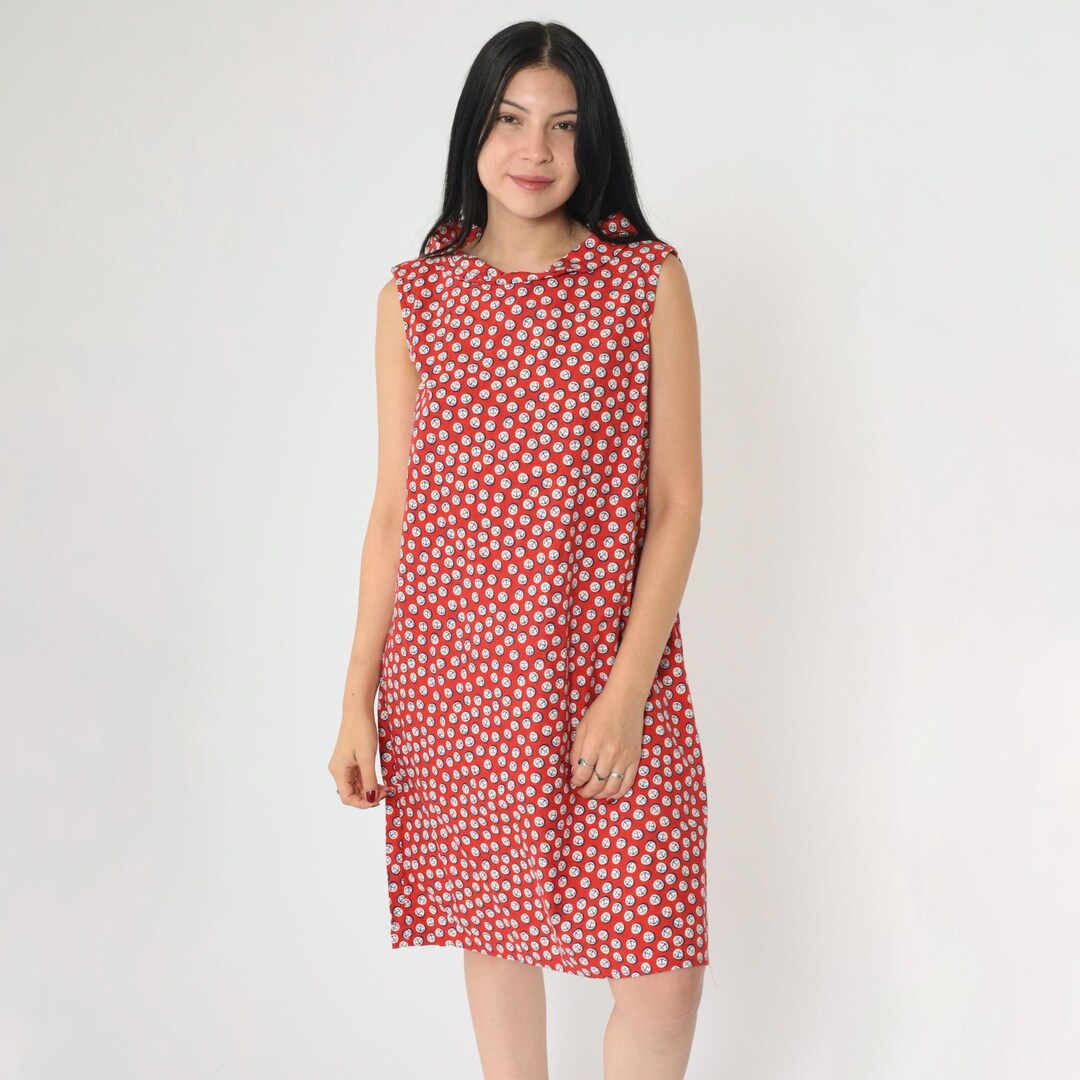 Nautical Mod Mini Dress 60s Anchor Print Red Shift Sailor Dress Twiggy ...