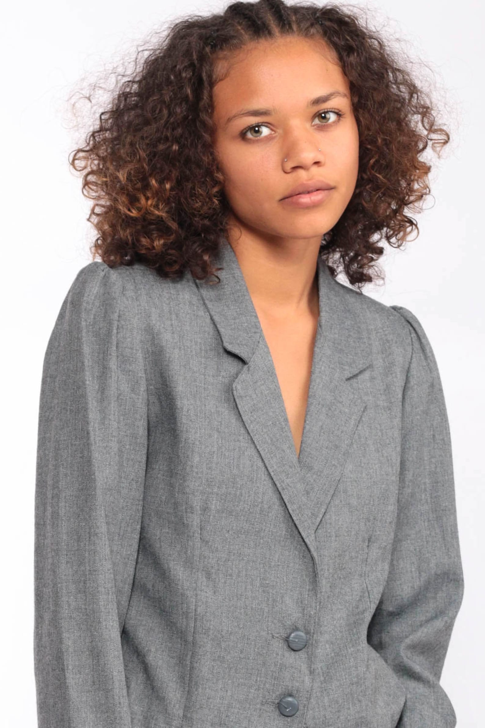 Puff Sleeve Blazer Jacket 80s Grey Jacket Office Secretary - Etsy