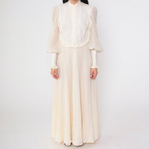 70s Prairie Dress Cream Victorian Maxi Dress Eyelet L… - Gem