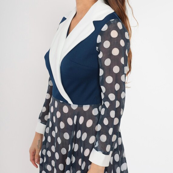 70s Polka Dot Maxi Dress Long Mod Faux Wrap Dark Blue… - Gem