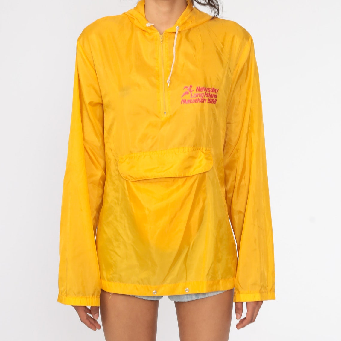 Yellow Hooded Jacket 80s Long Island Marathon Jacket Running Half Zip ...