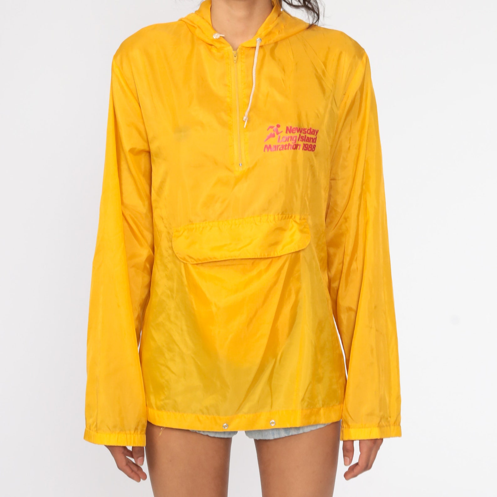 Yellow Hooded Jacket 80s Long Island Marathon Jacket Running Half Zip ...