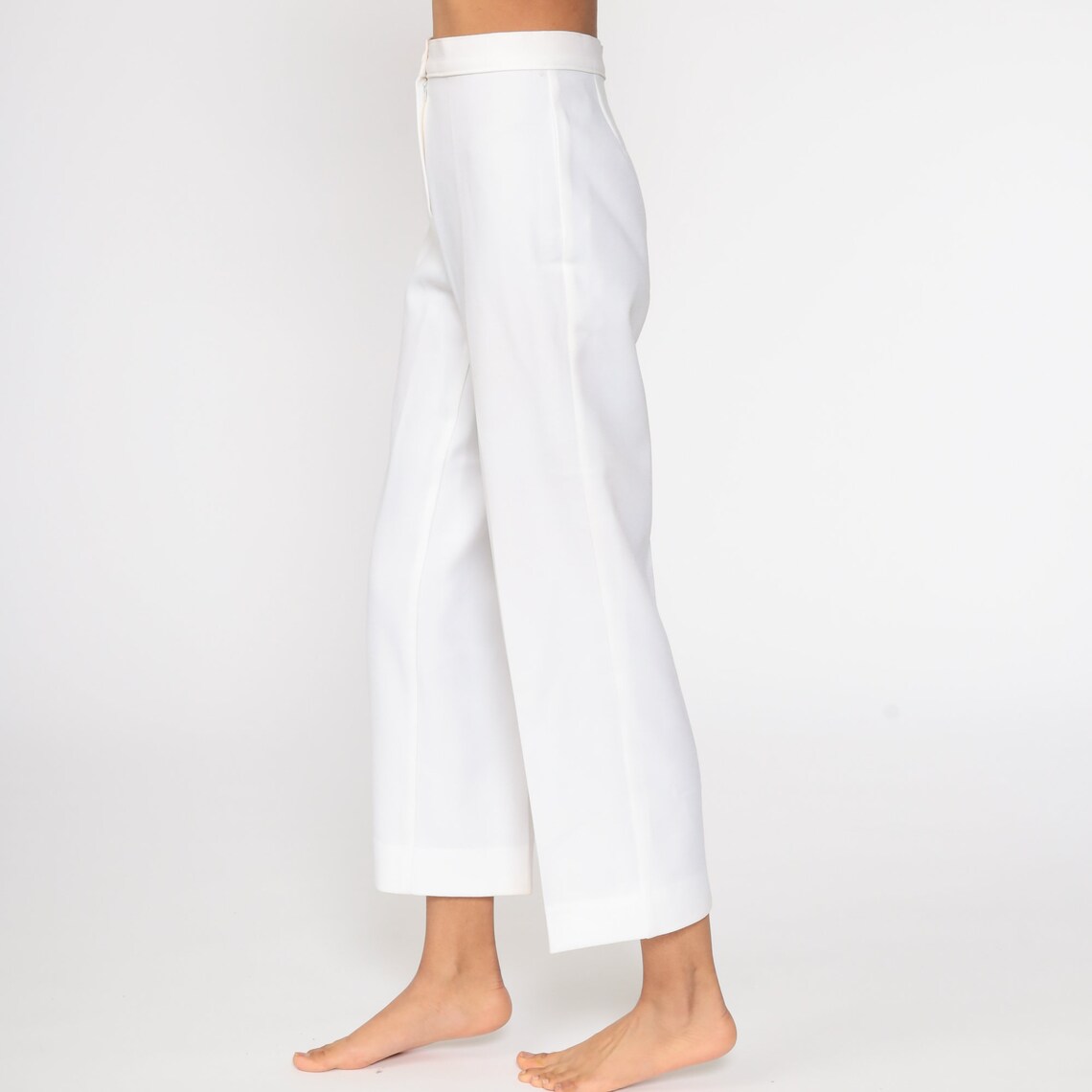 White Straight Leg Trousers 70s High Waisted Pants 80s Vintage | Etsy
