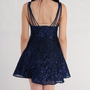80s Party Dress Metallic Blue Mini Dress Sleeveless Strappy Fit and ...