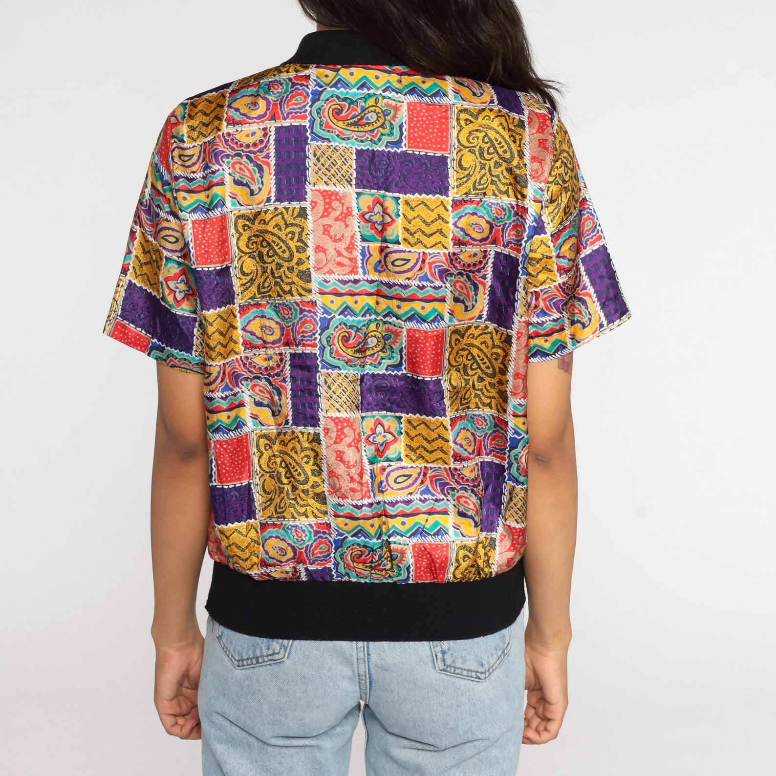 80s Paisley Shirt Patchwork Button up Shirt Print Blouse 90s - Etsy