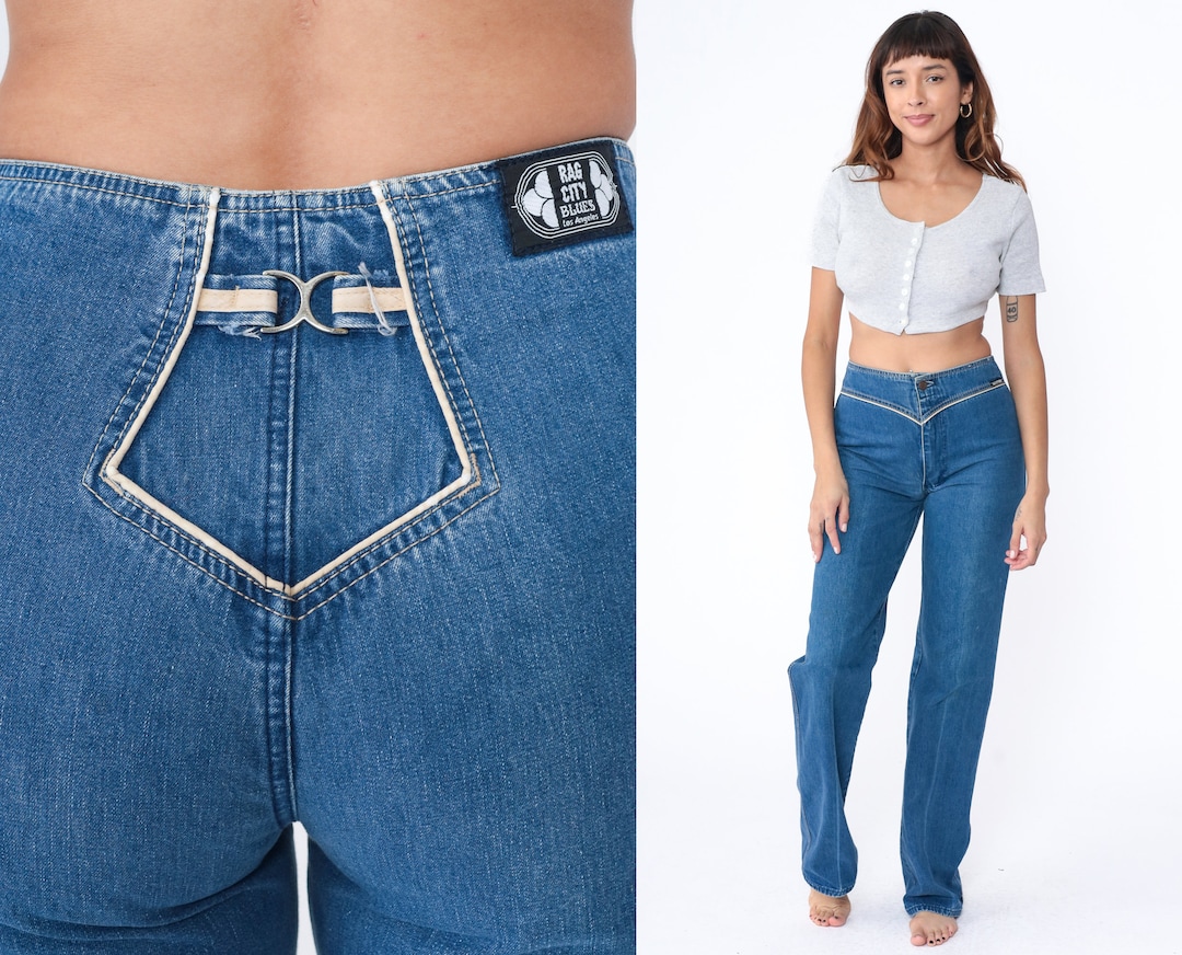 Western Buckle Back Jeans Straight Leg Hippie Boho Denim Pants Rag City ...