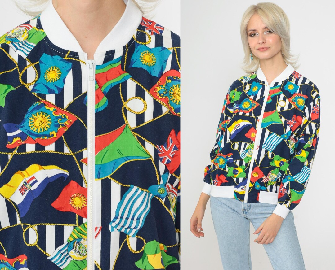 90s Nautical Windbreaker Jacket World Flags Print Sailor Jacket Yacht ...
