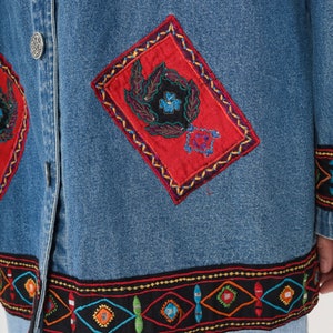 Floral Denim Jacket 90s Embroidered Patch Blue Jean Jacket Patchwork ...
