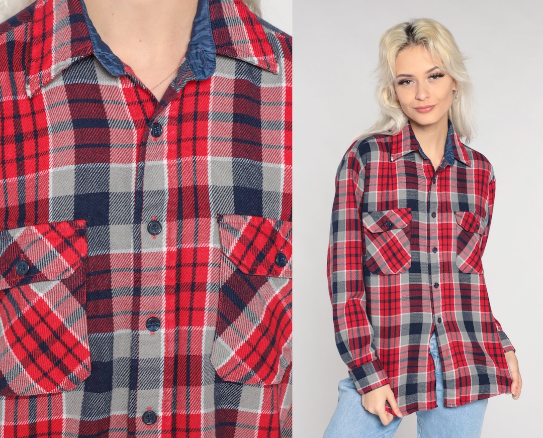 90s Flannel Shirt Red Plaid Button up Retro Grunge Lumberjack - Etsy