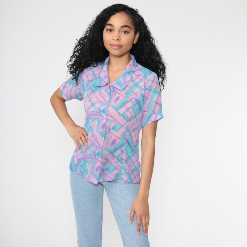 Y2K Button up Shirt Purple Blue Geometric Shirt Print 00s | Etsy