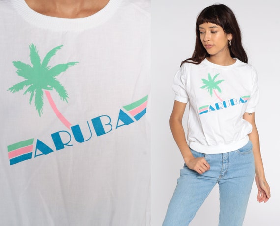 Aruba Shirt 80s Tropical Shirt Palm Tree Tshirt Slouchy | Etsy