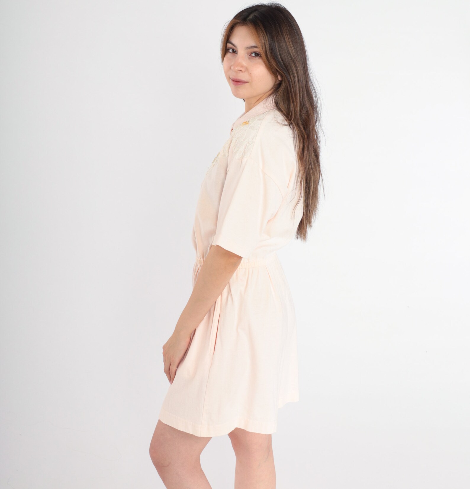 80s Romper Baby Pink Sequin Beaded Lace Cotton Playsuit One Piece ...