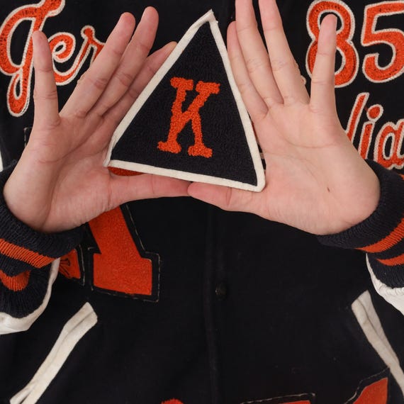 80s Varsity Jacket Letterman Terry Indians Black Oran… - Gem