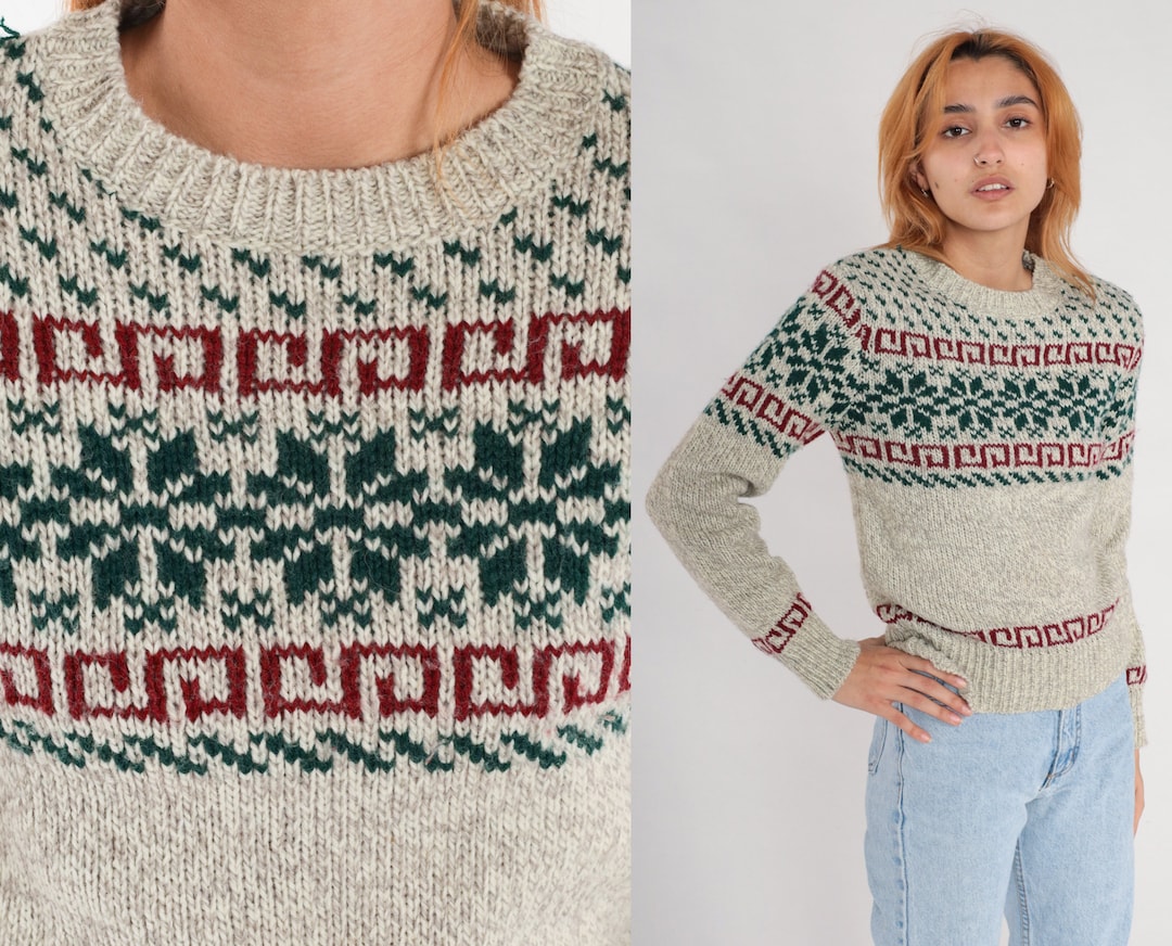 Nordic Snowflake Sweater 70s 80s Ski Sweater Cream Grey Geometric Fair ...