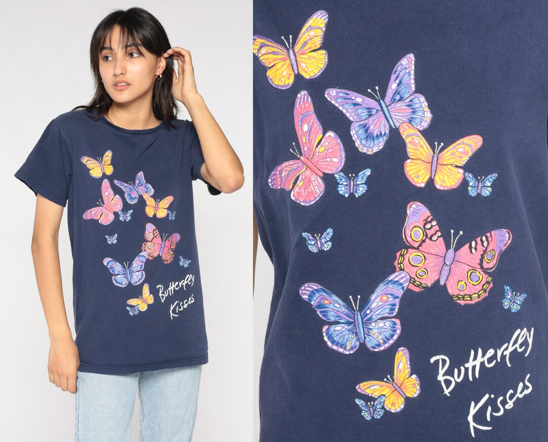 Butterfly Kisses Shirt 90s Butterflies Graphic Tee Retro Girly Cute T-shirt Granola Kawaii ...