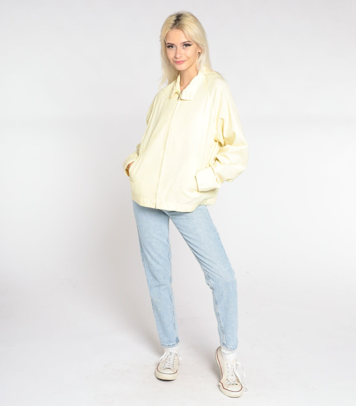 Yellow Windbreaker 80s Zip up Jacket Retro Pastel Plain Simple Basic ...