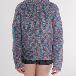 Chunky Knit Sweater Y2K Colorful Pullover Mockneck Sweater Red Blue ...
