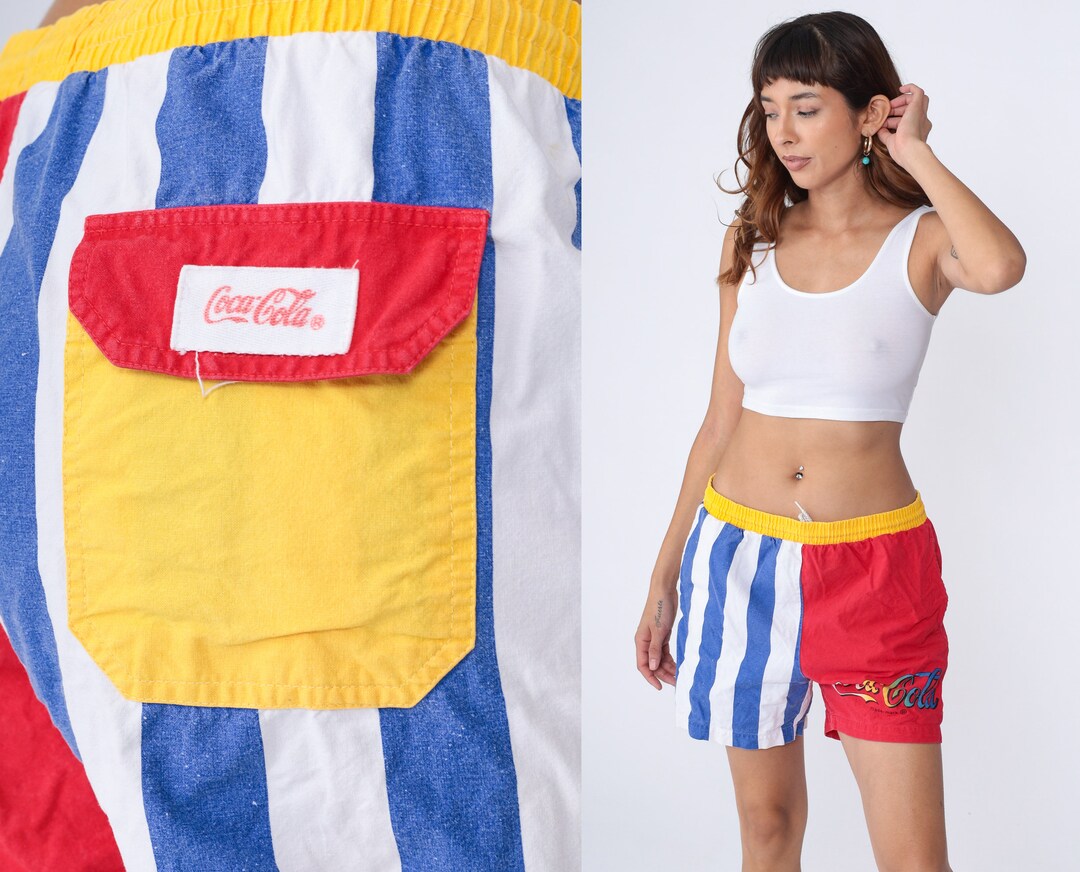 80s Coca Cola Shorts Color Block Beach Shorts Vintage Coke - Etsy