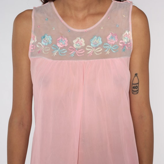 Sheer Pink Nightgown Lingerie Slip Dress 70s Embroide Gem