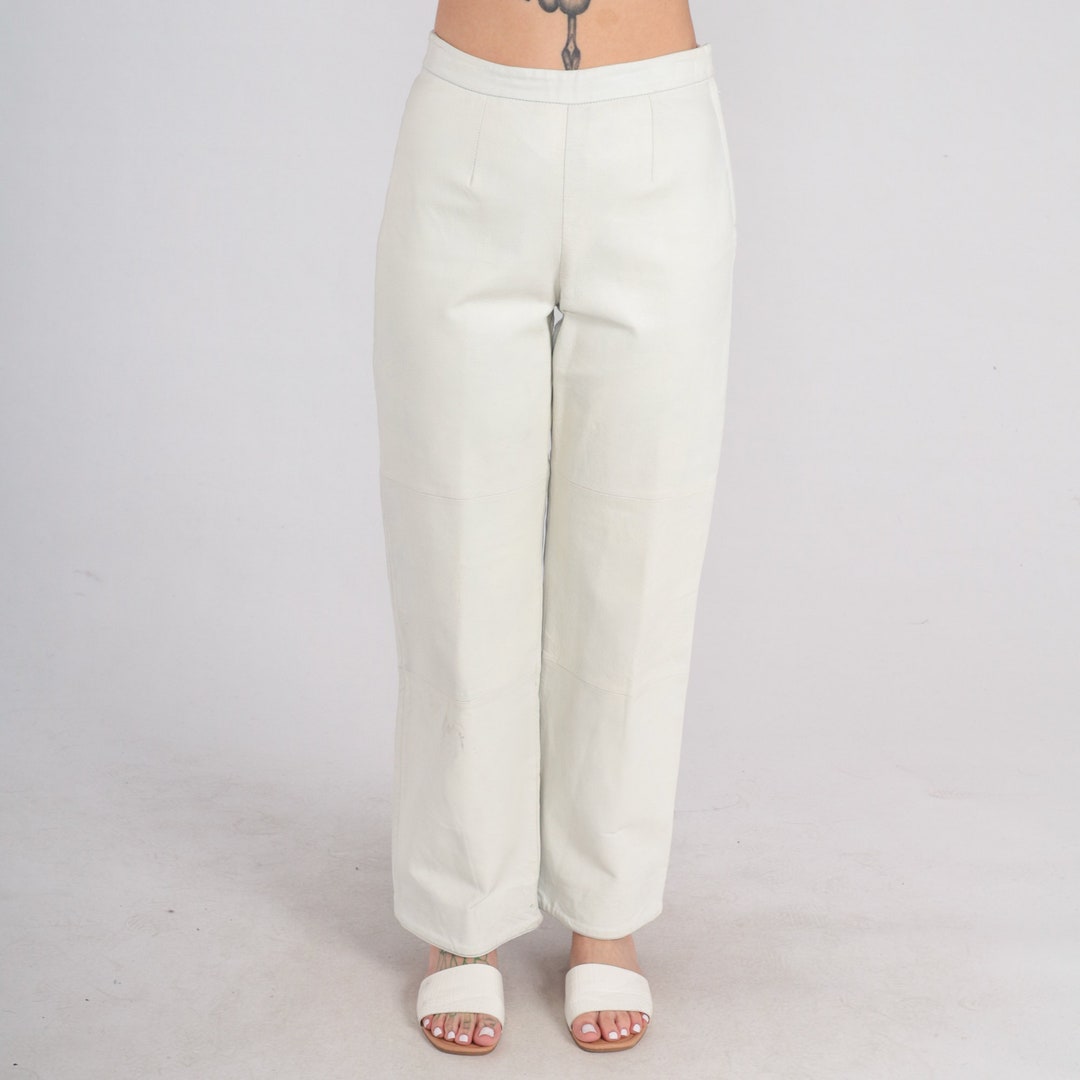 White Leather Pants Y2k High Waisted Rise Pants Straight Leg Trousers ...
