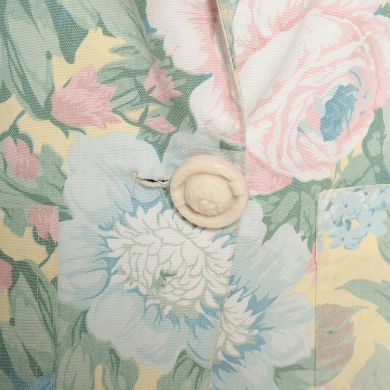 90s Floral Blazer Boho Summer Jacket Deep V Button up Lightweight ...
