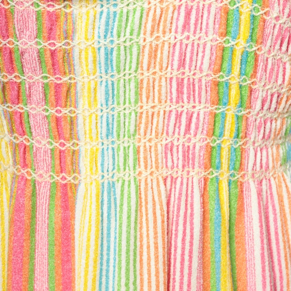 Rainbow Terry Cloth Dress 70s Striped Mini Dress Smoc… - Gem