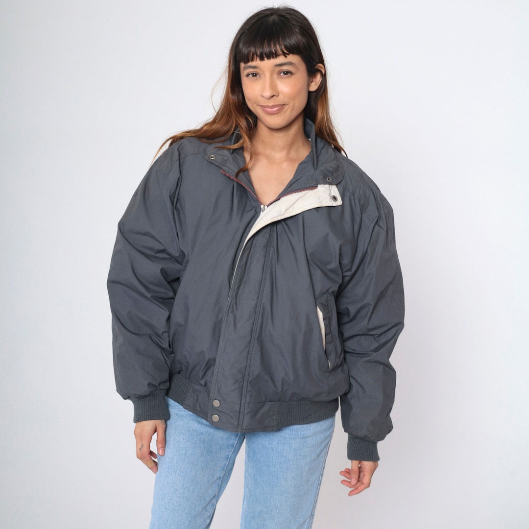 80s Members Only Ski Jacket 42 Dark Grey Down Ski Jacket Puffy Retro ...