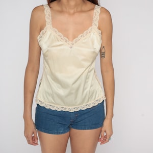 Lace Trim Camisole 80s Cream Olga Cami Lingerie Tank Top Retro Undershirt Sleep V Neck Shirt ...