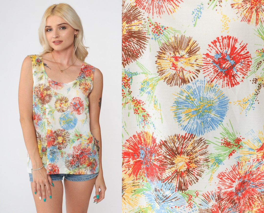 Floral Tank Top 70s Hippie Blouse Psychedelic Starburst Boho Shirt ...