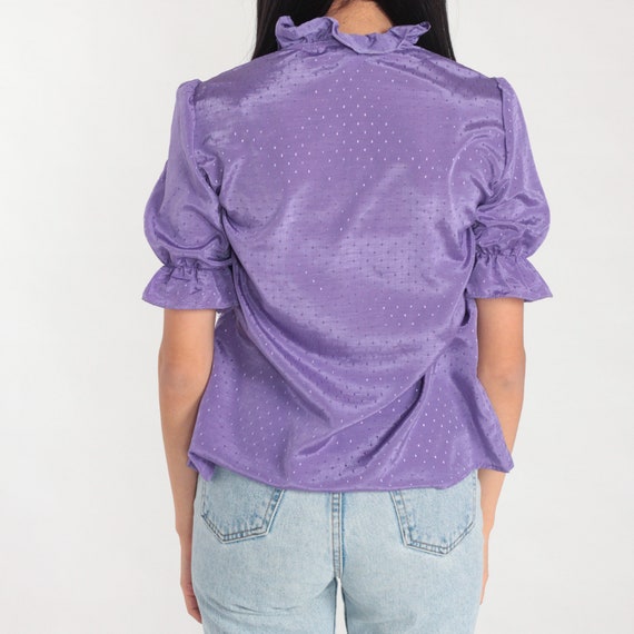 Purple Ruffle Blouse 80s Puff Sleeve Button Up Top Re… - Gem