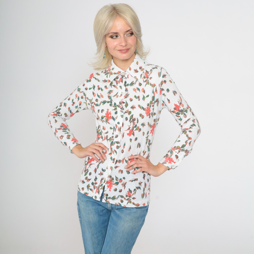 Vintage 70s Seashell Print Blouse Beach Shell Disco Top Boho 1970s ...