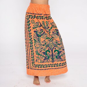 Tree of Life Skirt Y2K Boho Maxi Skirt Orange Floral Bird Print Long ...