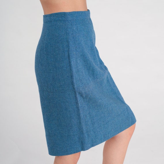 60s Pencil Skirt Blue Midi Skirt Wool Skirt High Wais… - Gem
