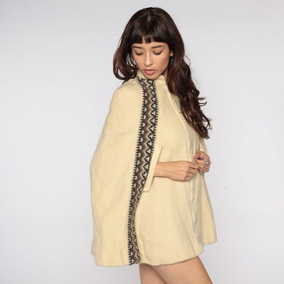 Wool Cape Coat 60s Cream Icelandic Cape Mod Jacket Hi… - Gem