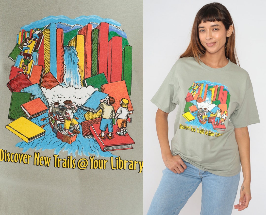 Library T-shirt Y2K Reading Shirt Discover New Trails Graphic Tee Retro ...