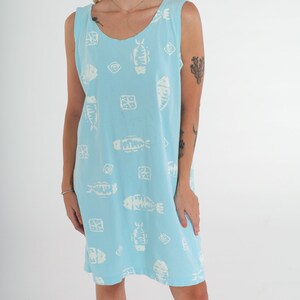 Fish Print Dress 90s Sundress Aqua Blue Beach Dress Tropical Petroglyph ...