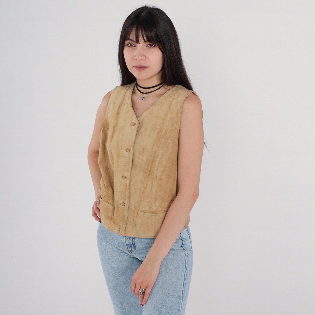 Tan Suede Vest 90s Pig Suede Leather Vest Liz Claiborne 1990s Western ...