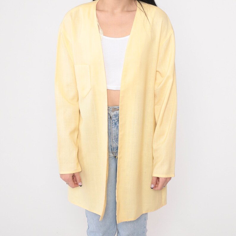 Pastel Yellow Jacket 90s Open Front Cardigan Longline Jacket Retro ...