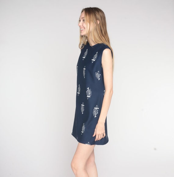 Vintage 70s Shift Dress Mod Mini Dress Navy Blue Abst… - Gem