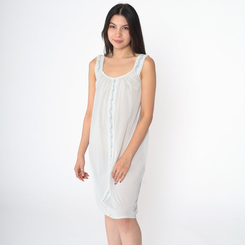 Baby Blue Nightgown 70s Lingerie Slip Dress Mini Nightie Lace ...