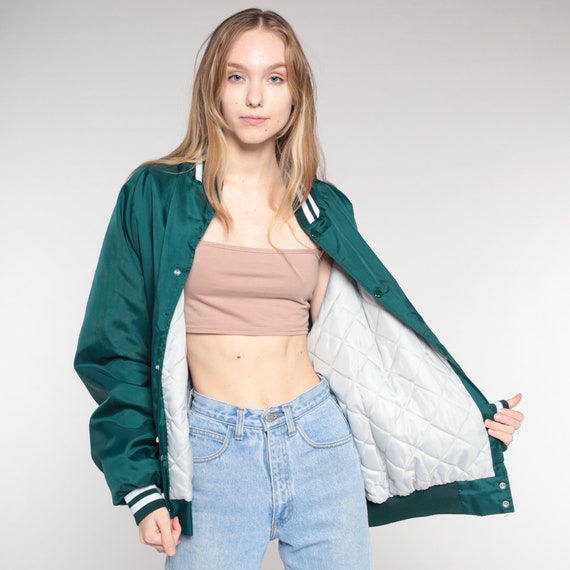 Vintage Bomber Jacket 80s Bowling Uniform Jacket Pine… - Gem
