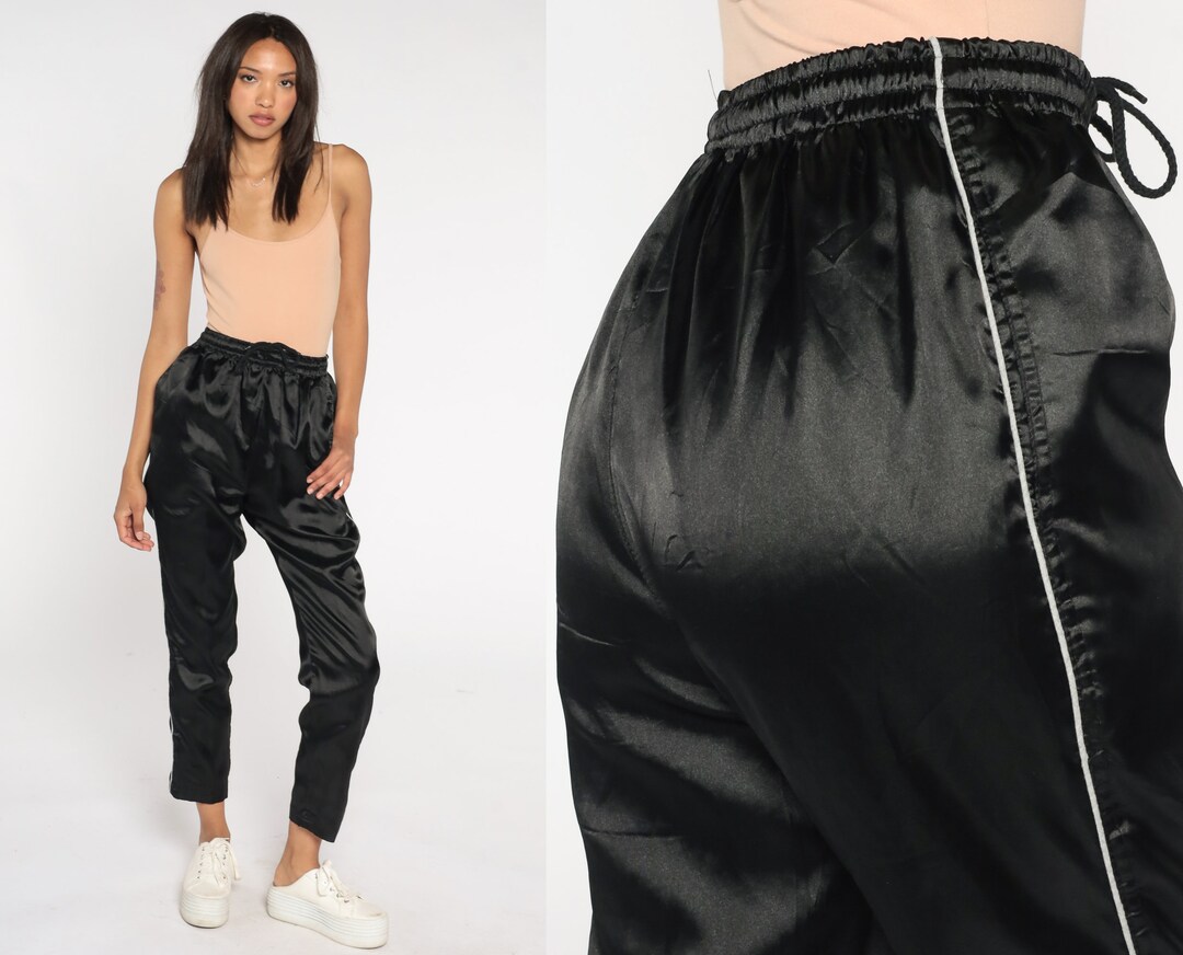 90s Track Pants Shiny Black Jogging Pants Warmup Track Suit Streetwear ...