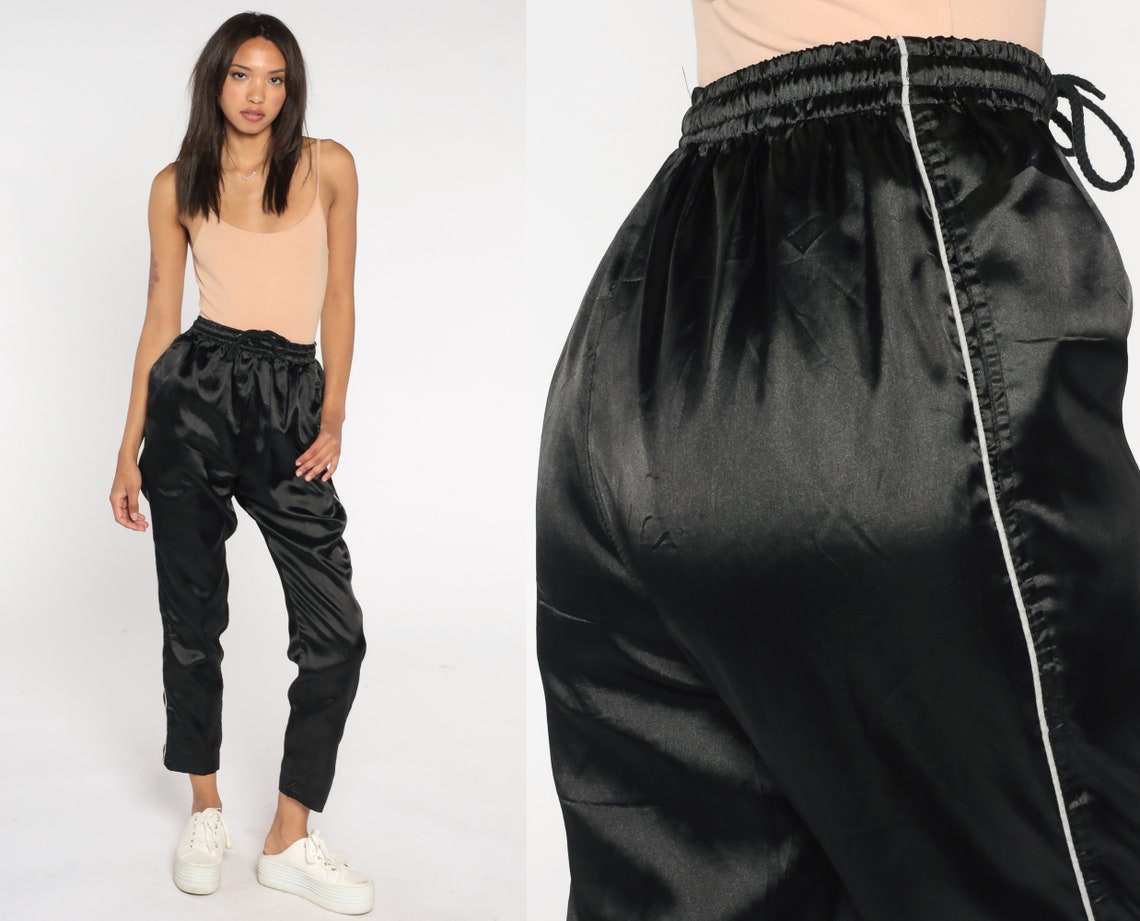 90s Track Pants Shiny Black Jogging Pants Warmup Track Suit Streetwear ...