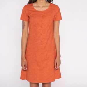 Burnt Orange Shift Dress 60s Mod Mini Dress Button up Retro Day Dress ...