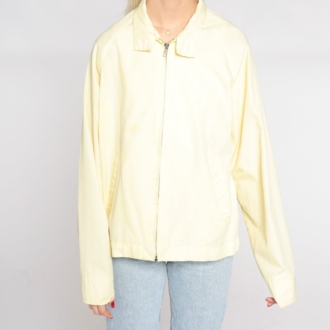 Yellow Windbreaker 80s Zip up Jacket Retro Pastel Plain Simple Basic ...