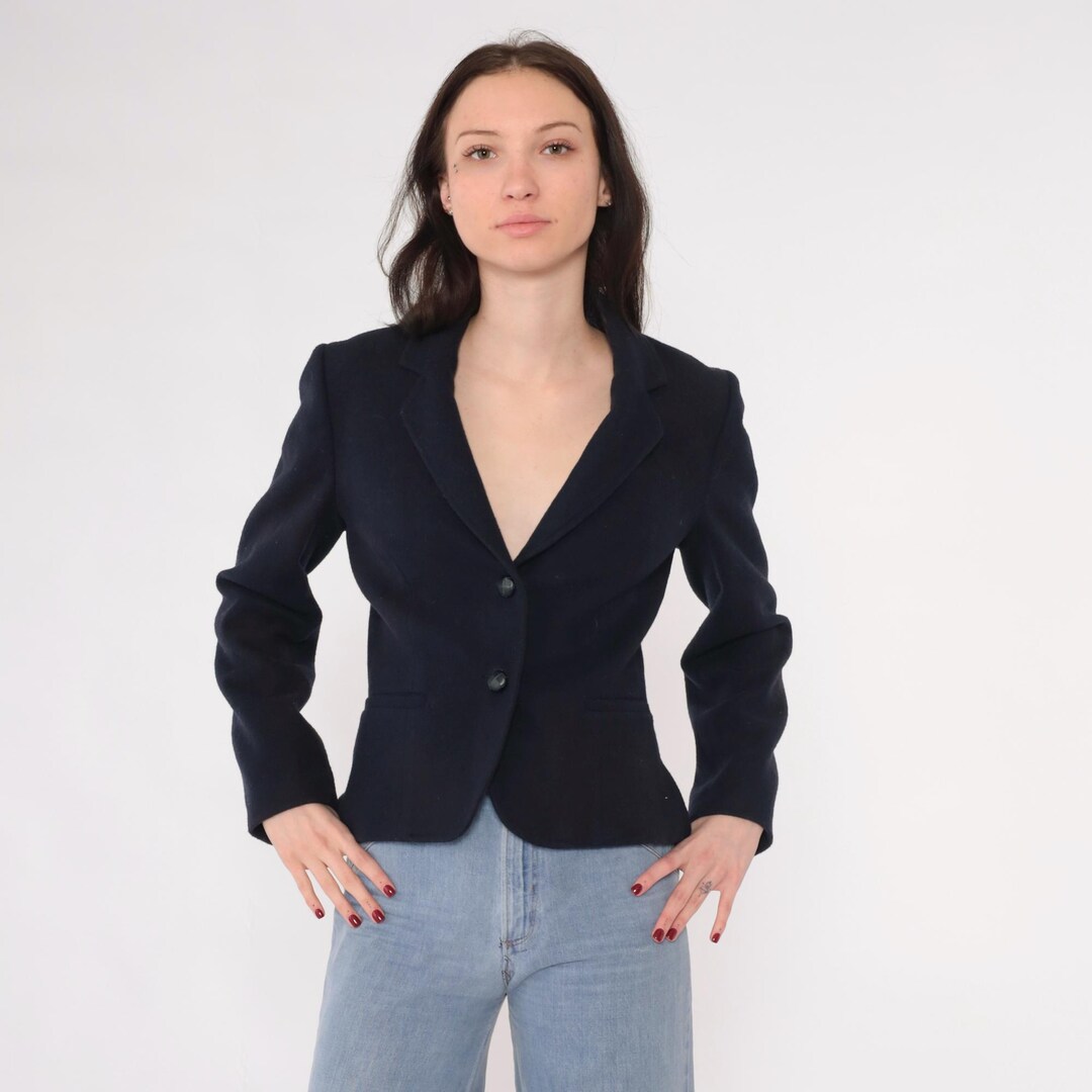 Navy Blue Wool Blazer Jacket 80s Button up Tailored Vintage 1980s ...