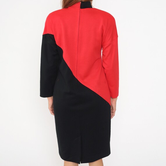 80s Color Block Dress Red Black Midi Long Sleeve Mock… - Gem