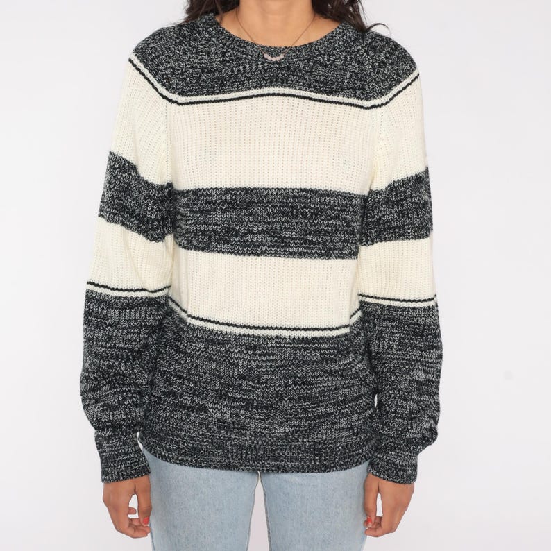 80s Chunky Sweater Vintage Grandpacore Navy White Stripes Oversized ...