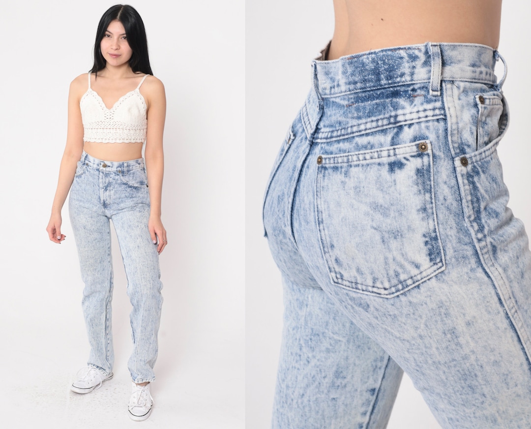 Acid Wash Jeans 80s High Waist Mom Jeans Blue Denim High Waist Jeans ...